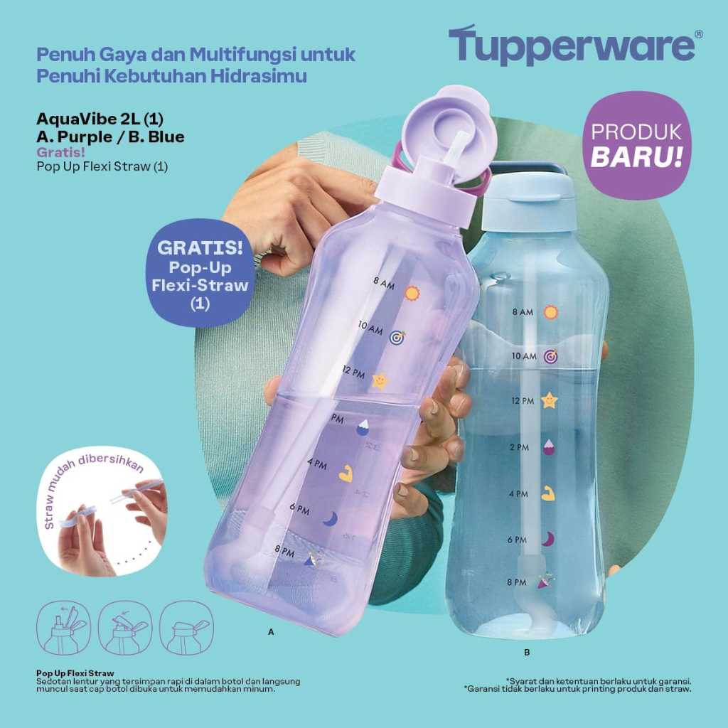 Tupperware Eco Aquavibe 2L with Pop Up Flexi Straw Drinking Water ...