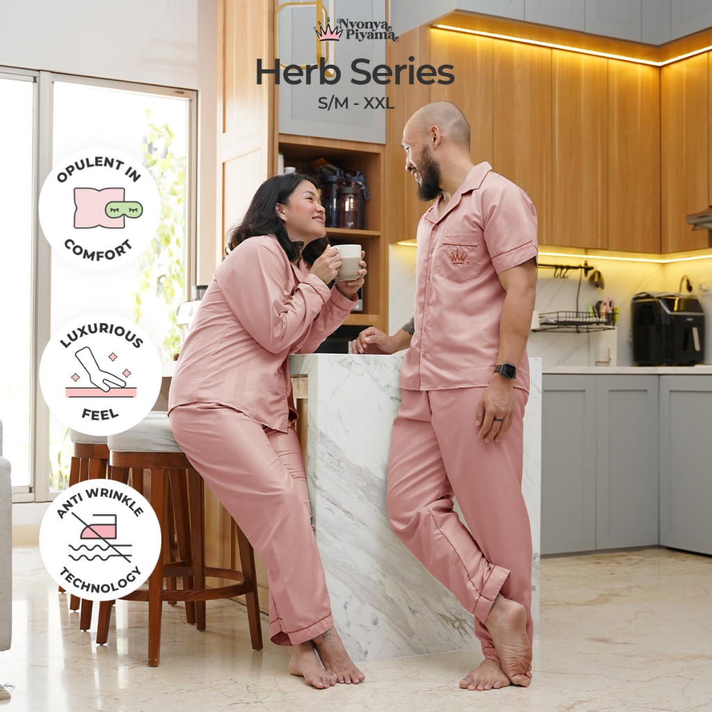 Mrs Poly Bamboo Pajamas Couple Pajama Set (Cinnamon Herb) | Shopee Philippines