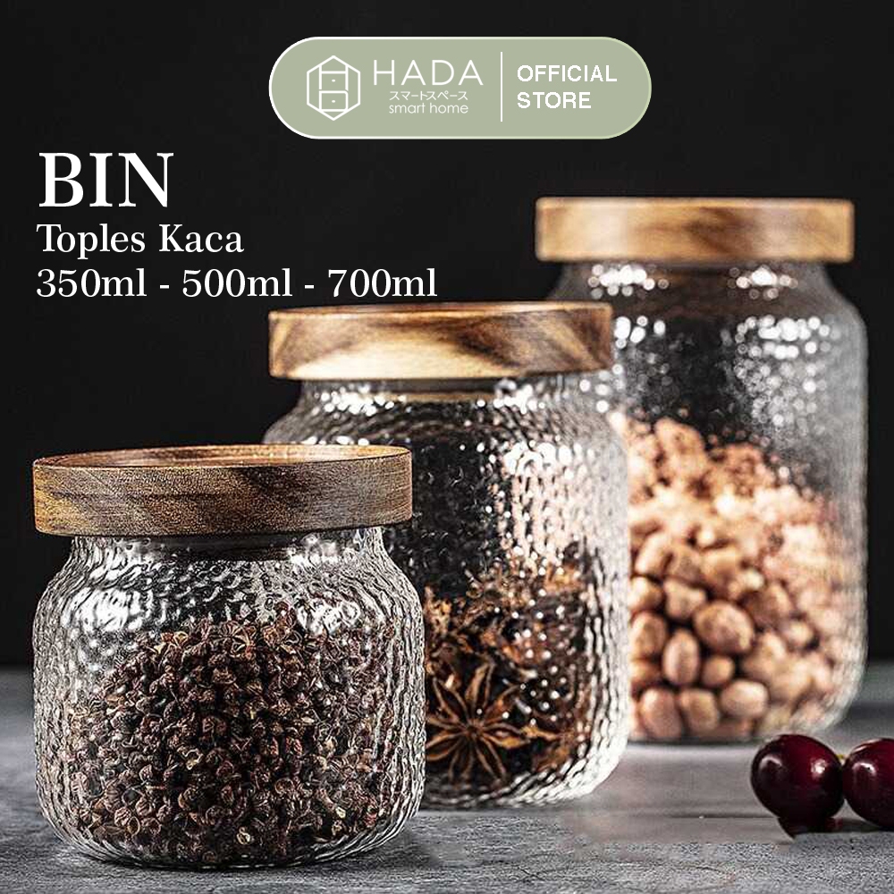 KAYU [HADA] Bin Texture Glass Jar Wooden Lid Coffee Storage Glass ...