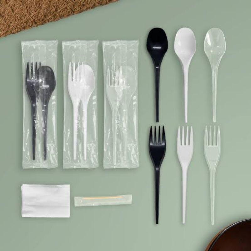 A set Of Plastic (Spoon+Fork+Toothpick+Tissue) | Shopee Philippines