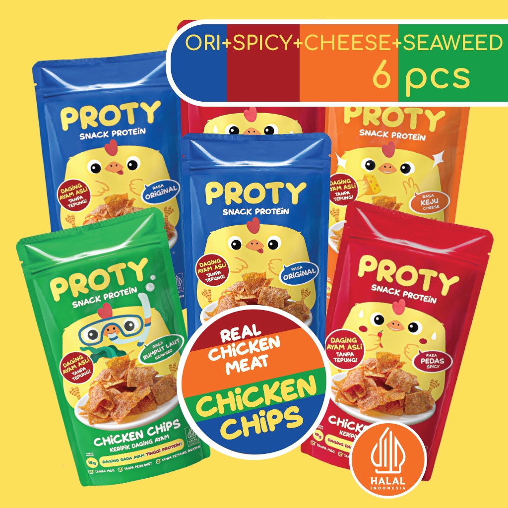 Proty Healthy Family Snacks Chicken Chips Ori(2 pcs)+Spicy (2 pcs)+Cheese(1 pcs)+Sea Grass (1 ...