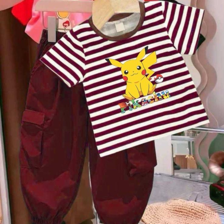 Girls suit with pikachu striped motif 1-5 years old, choose color ...