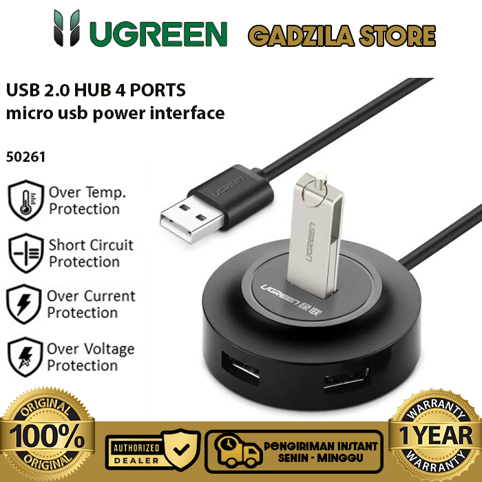 Ugreen Adapter Splitter USB-A 2.0 HUB 4 Port With Micro USB Power ...