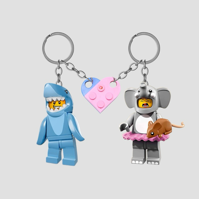Dhis Project Shiny Keychain LEGO Minifigure Blue Shark & Pink Elephant ...