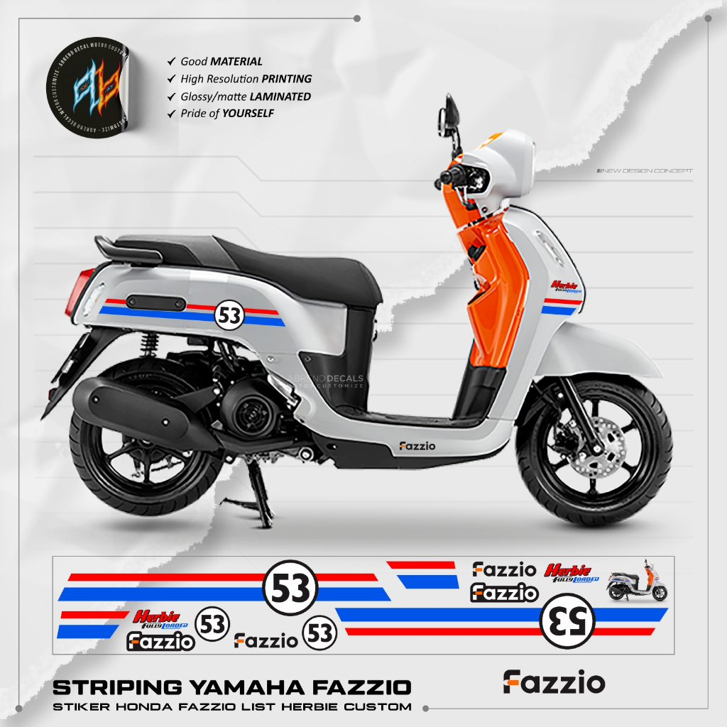 PUTIH Striping FAZZIO LIST HERBIE/YAMAHA FAZZIO Motorcycle Sticker ...