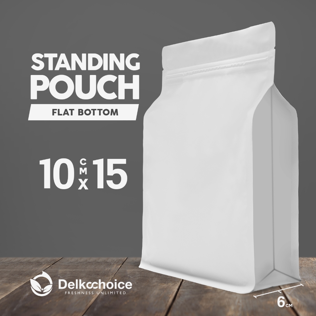 STANDING POUCH FLAT BOTTOM WHITE Packaging 10X15 Plain PREMIUM | Shopee ...