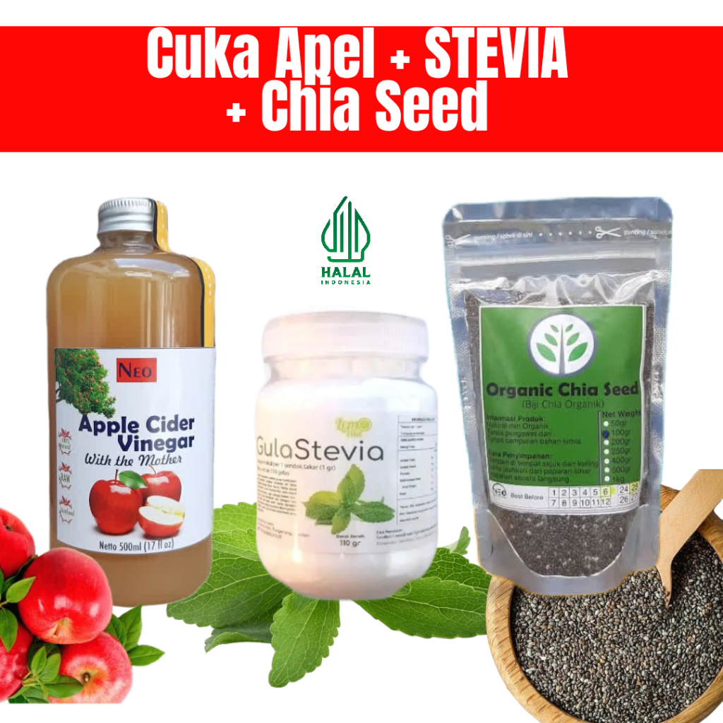 Apple Vinegar+ CHIA SEED+STEVIA Sugar 110gr (Can Be Used For 550 ...