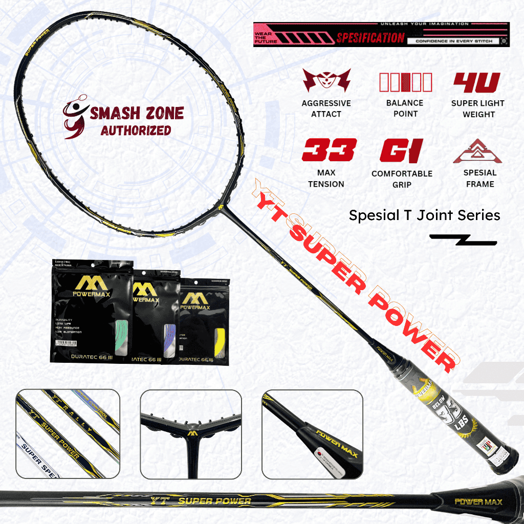 Badminton Racket Power MAX YT Super Power 33lbs 4U Original | Badminton ...