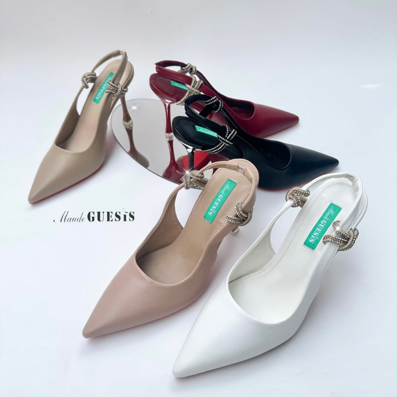 Dove high heels 9cm by Maude Guesis with double ribbon and slingback ...