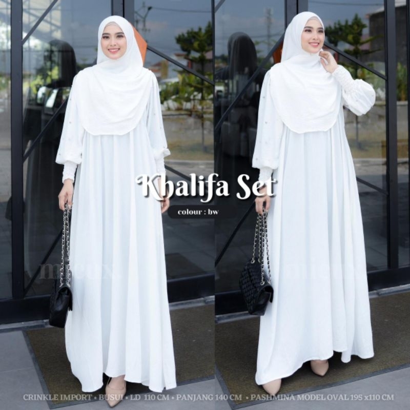 HITAM PUTIH Khalifa SET DRESS GAMIS ABAYA SYARI POLOS Black WHITE BW ...