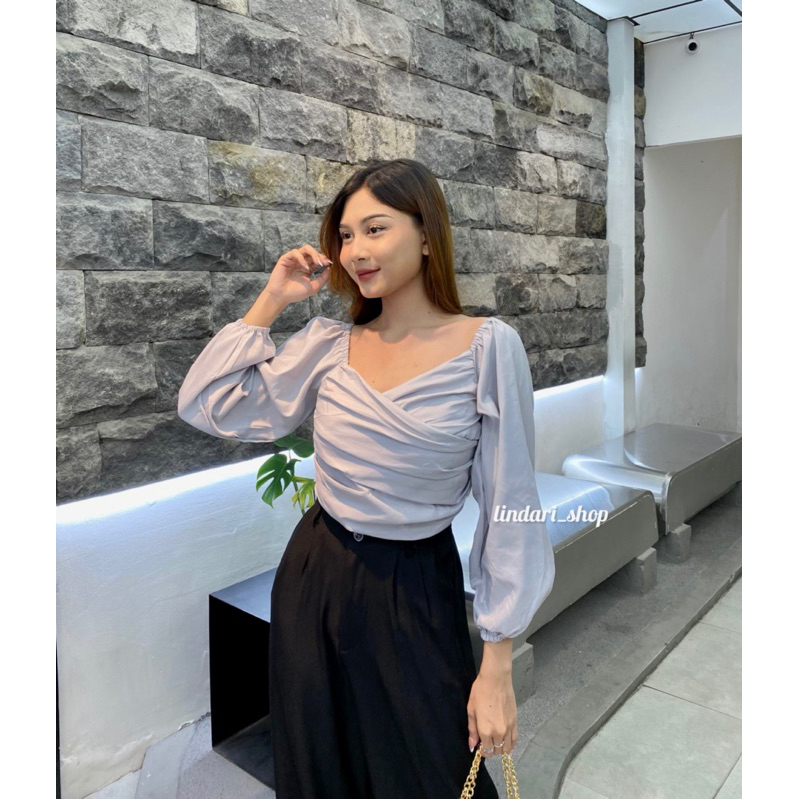 Yuri Top // Korean Top Women // Long Sleeve Sabrina | Shopee Philippines