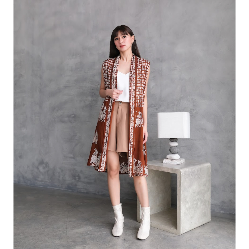 Batik UNIVERSALKU - Long Outer Vest Batik Vest Wayang Indonesia gareng ...