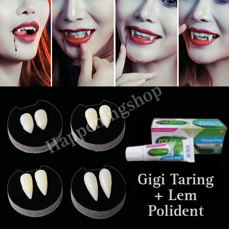 Complete Package Of False Fangs Polident Glue+Dracula Vamvire Brush ...