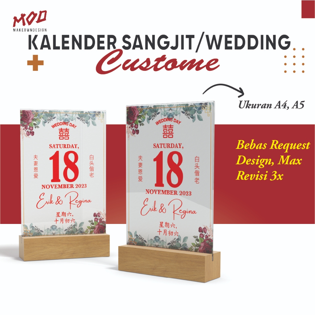 Print / CUSTOM ACRYLIC SANGJIT CALENDAR / Wedding / Married Calendar ...