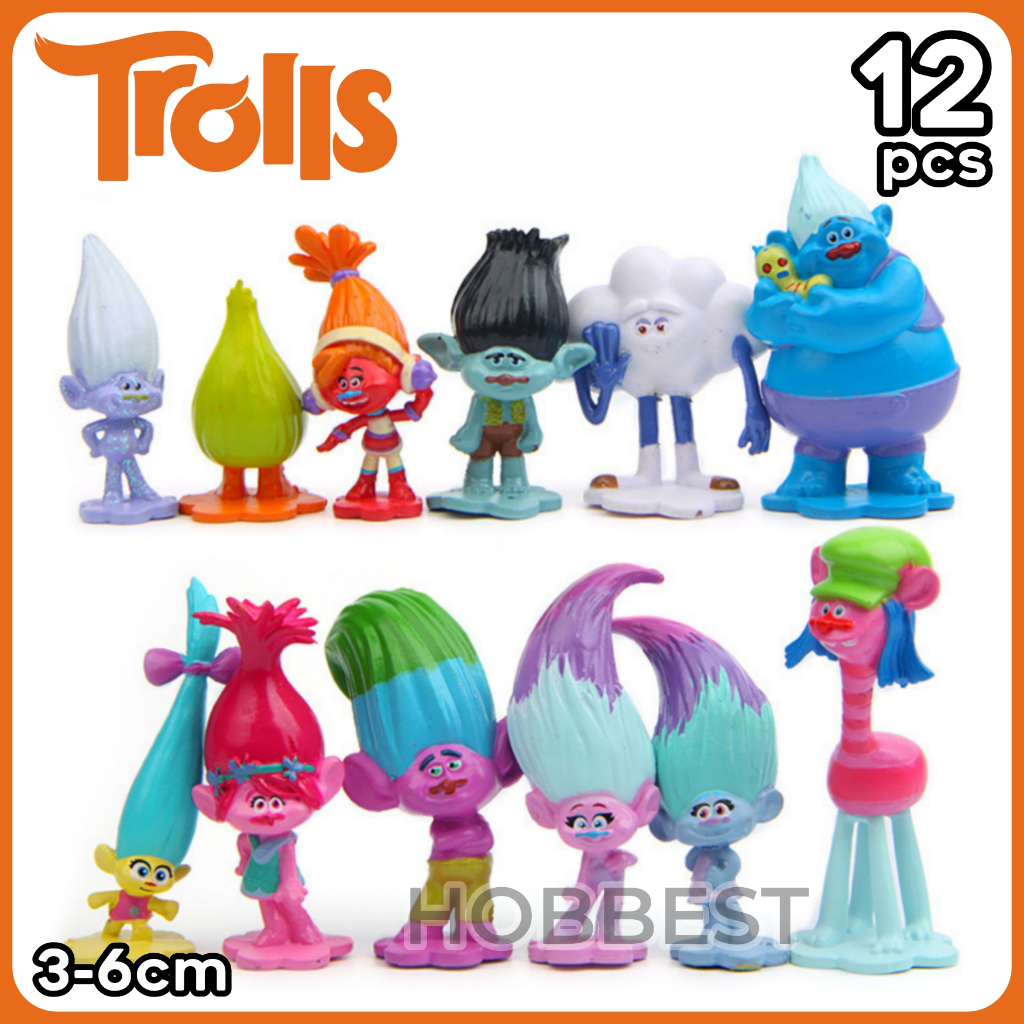 Trolls Action Figures set of 12 pcs - Miniature Cake Topper Display ...