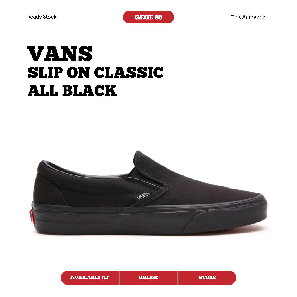 Vans Slip On All Black Classic Original | Shopee Philippines