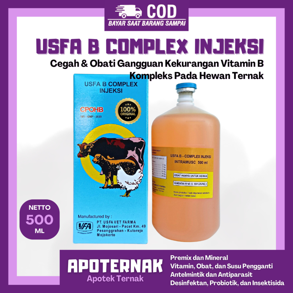 Usfa B complex injection 500ml - Vitamin B complex complex Animals Cows ...
