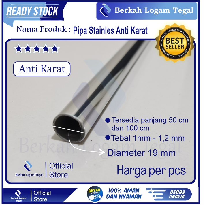 201 stainless steel pipe measuring 19mm, length 50cm to 100cm | Shopee ...