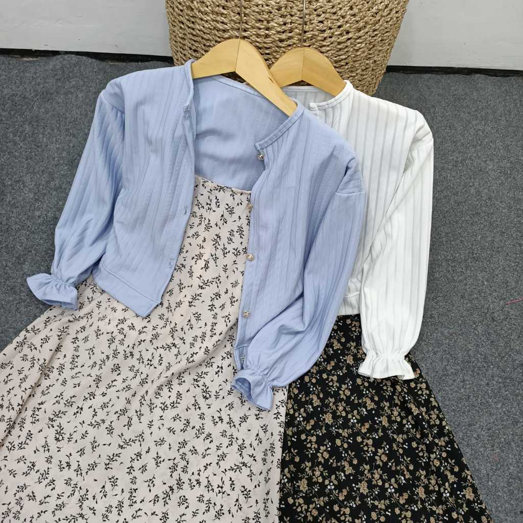 Cardi KNIT HORNET Suit+OVERALL DRESS FLORAL MOTIF KOREAN STYLE/CARDI ...