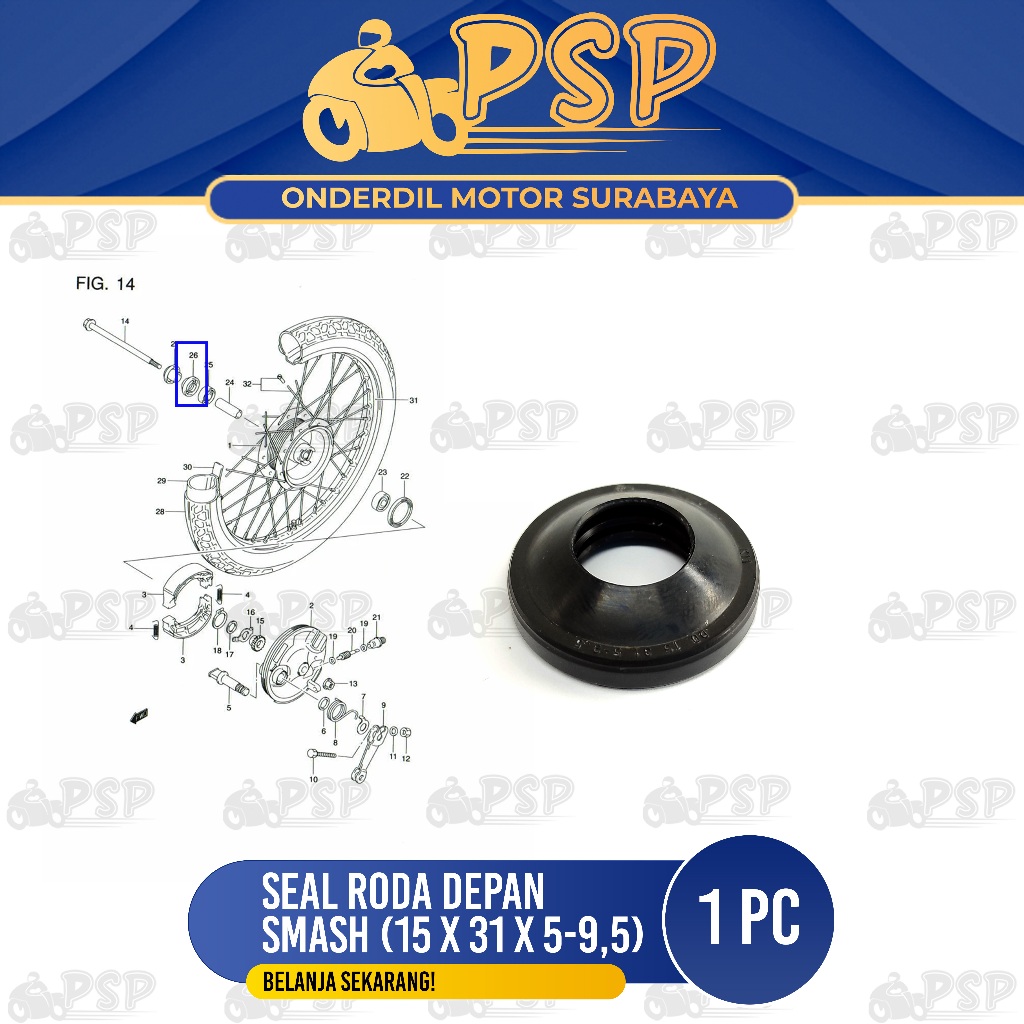 Smash Front Wheel Seal (15x31x5-9,5) - Suzuki A100 Front Bosh Colar ...