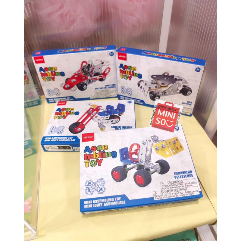 Miniso Toy Car Mini Assembling Toy (Excavator, Tandem Bicycle, Car ...