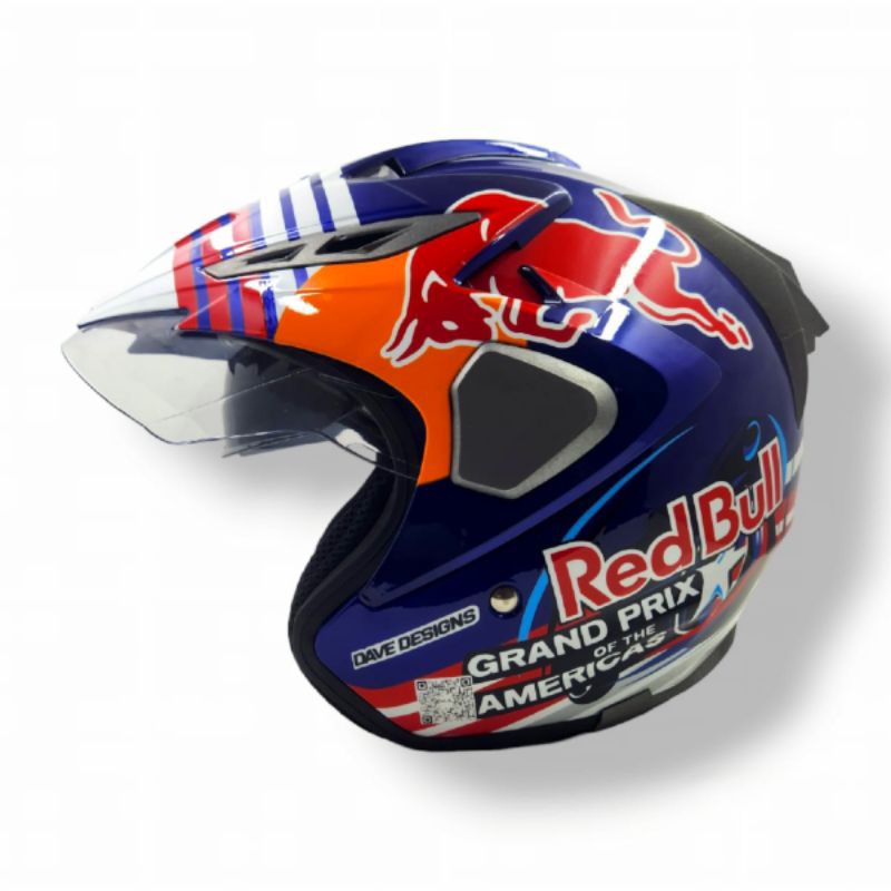 SNI Half Face Double Visor Motorcycle Helmet for Men, Adults, Red Bull ...