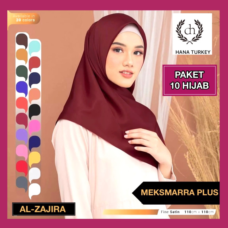 10 Plain Rectangular Hijabs With Meksmarra Plus Satin Hana Turkey Edge ...