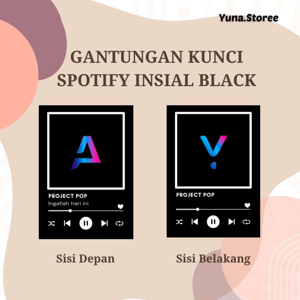 GANTUNGAN Spotify Keychain Initial Black | Black 2 sides (Front & Back ...