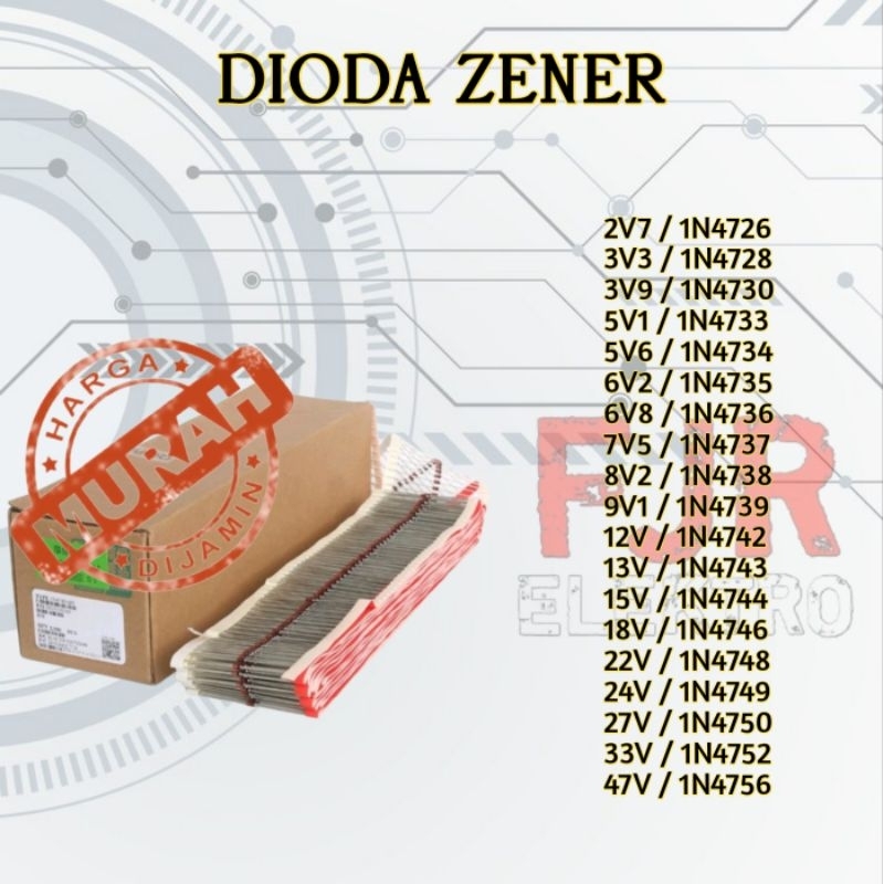 Zener diode 1 watt 2V7 3V3 3V9 5V1 5V6 6V2 6V8 7V5 8V2 9V1 12V 13V 15V 18V 22V 24V 27V 33V 47V ...