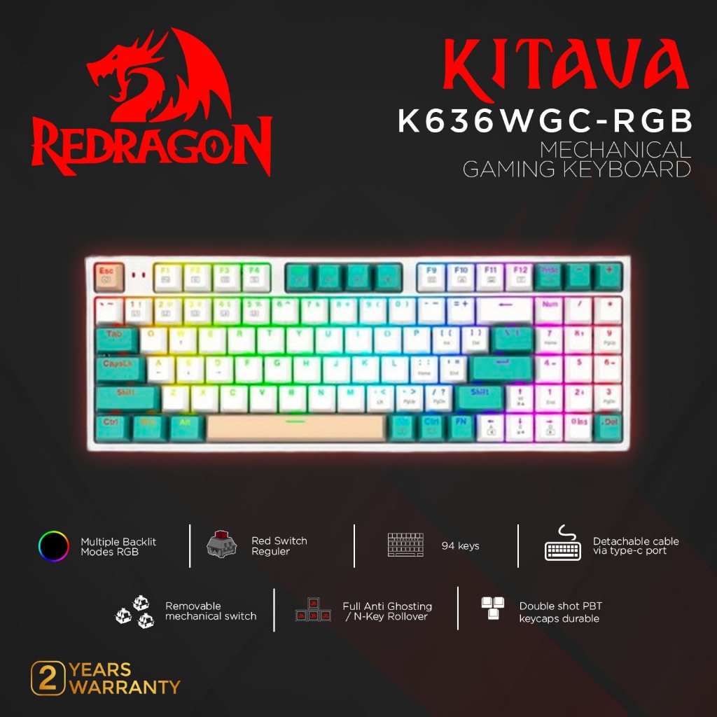Redragon Mechanical Gaming Keyboard KITAVA - K636WGC-RGB | Shopee ...