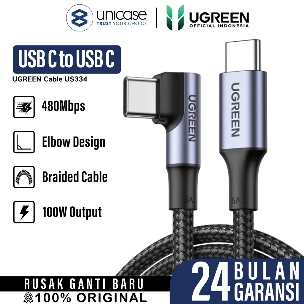 Cable Gaming USB C 2.0 to C Elbow UGREEN Braided 5A PD QC Fast Charge ...
