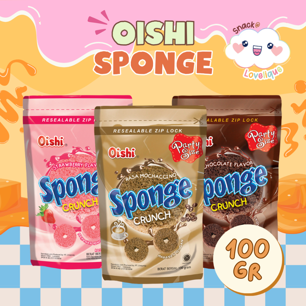 Oishi Sponge Crunch Pouch Zip Lock 100gr All - Variant (Chocolate/Mochaccino/Strawberry ...