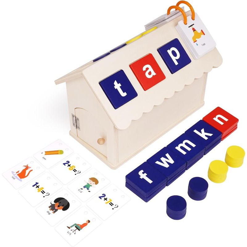 Wooden CVC spelling game ten frame seth math sight words flash card toy ...