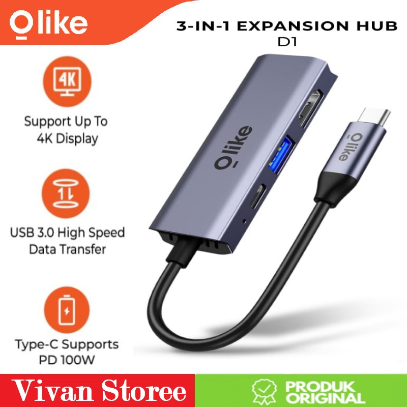 Olike D1 Adapter USB HUB 3 IN 1 Type-C TO HDMI 4K & USB 3.0 High Speed ...