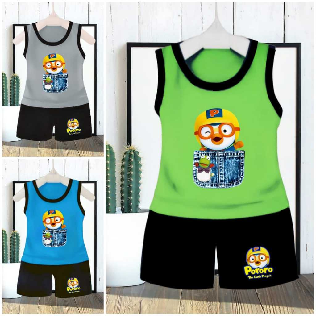 Pororo pocket & frog Character Children's singlet Suit | Shopee Philippines
