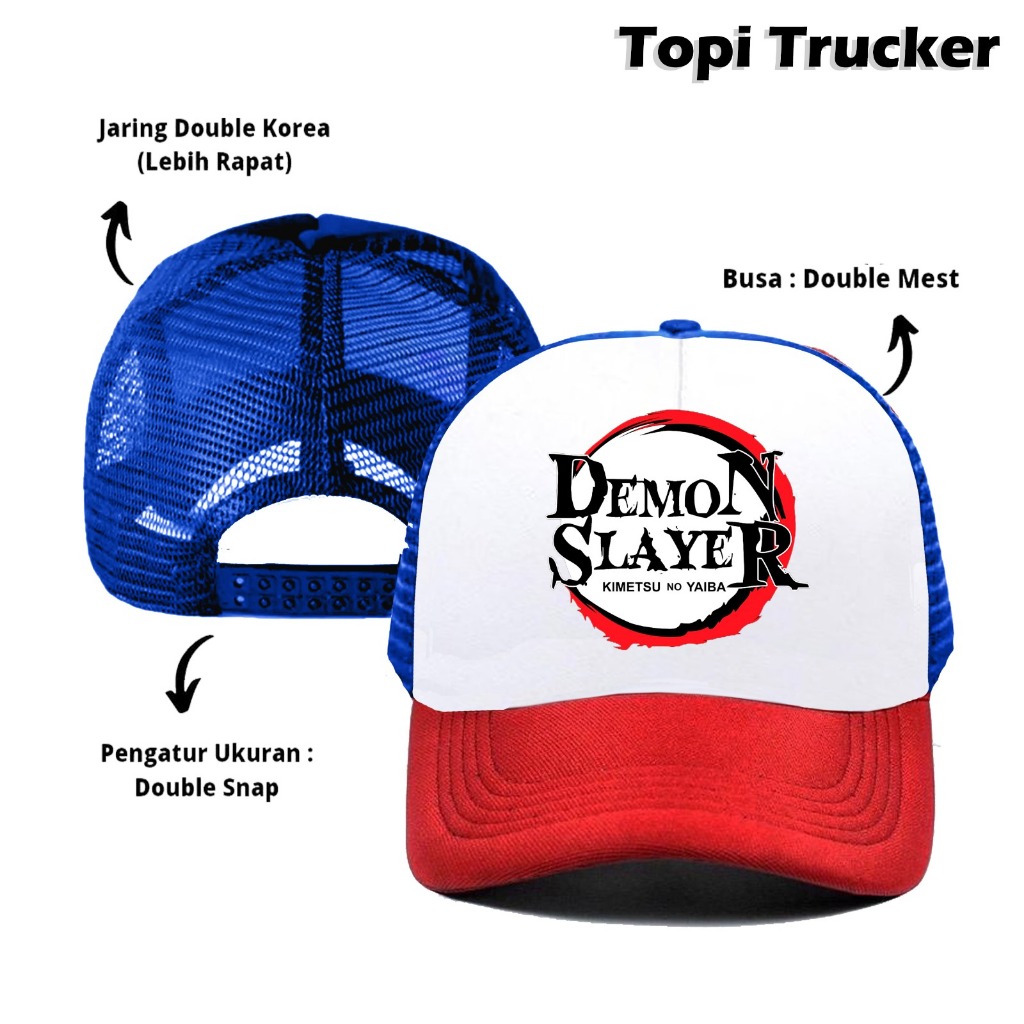 Kimetsu No Yaiba Demon Slayer Trucker Hat Indonesian Logo Mesh Hat Men ...