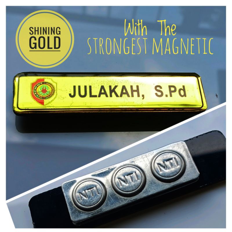 Name Tag Shiny Gold Nameplate - Safety Pin - Magnet Indonesian Name Tag ...