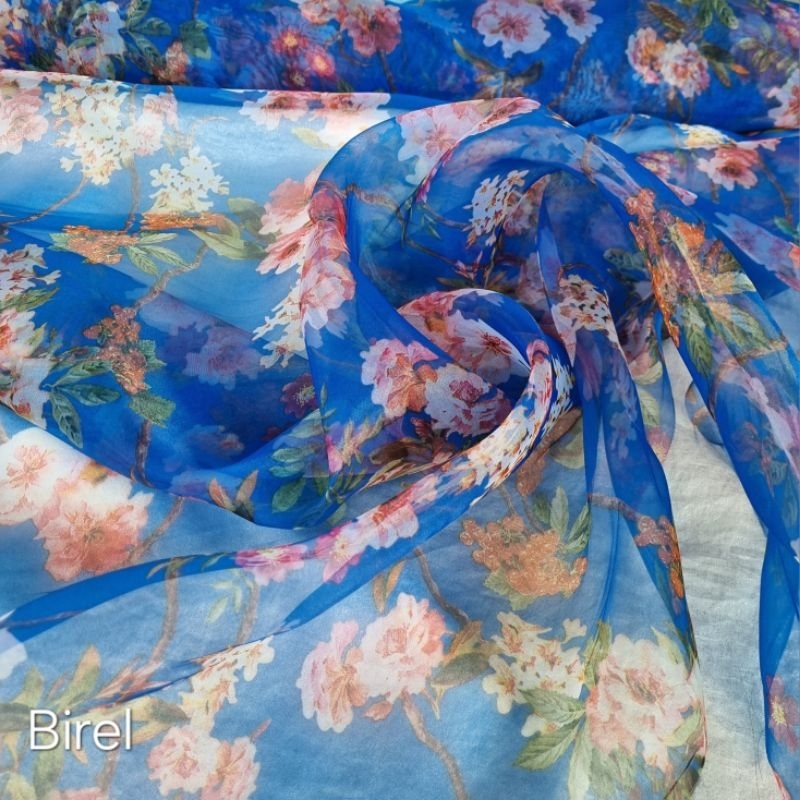 Printed Organza Fabric with Organsa Motif with Vines Flower Pattern ...