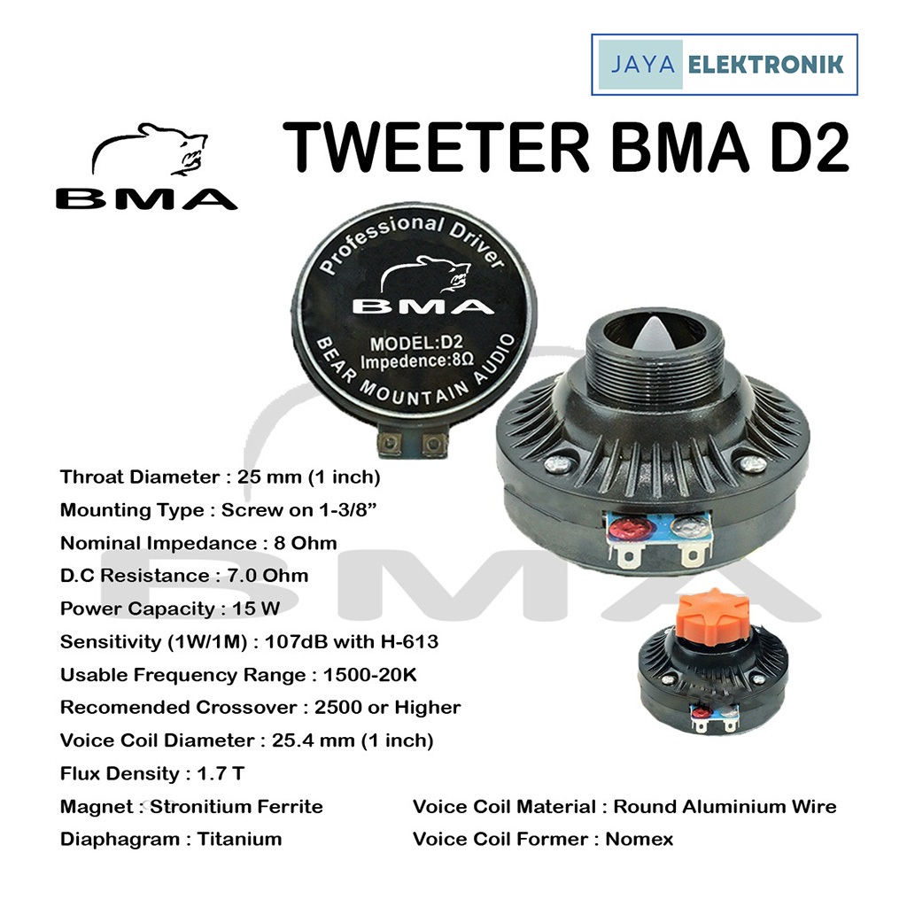 Driver Tweeter D2 BMA ORIGINAL Tmws 25mm 400watt BMA ORIGINAL | Shopee ...