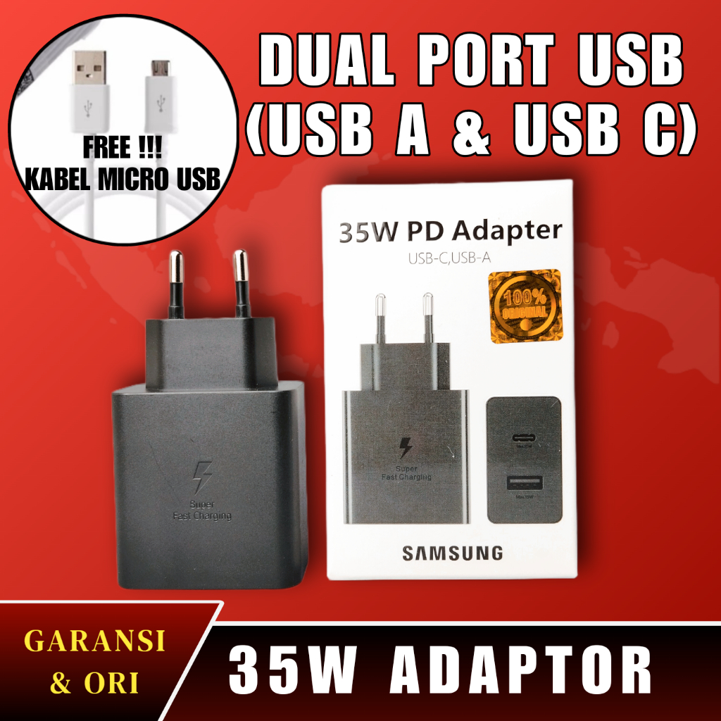 Samsung CHARGER HEAD ADAPTER 35 WATT DUAL PORT USB TYPE C | Shopee ...