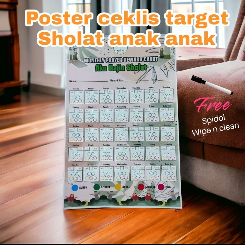 Orinaedukids 5-time Prayer Target Chart For Children Free Marker Poster ...