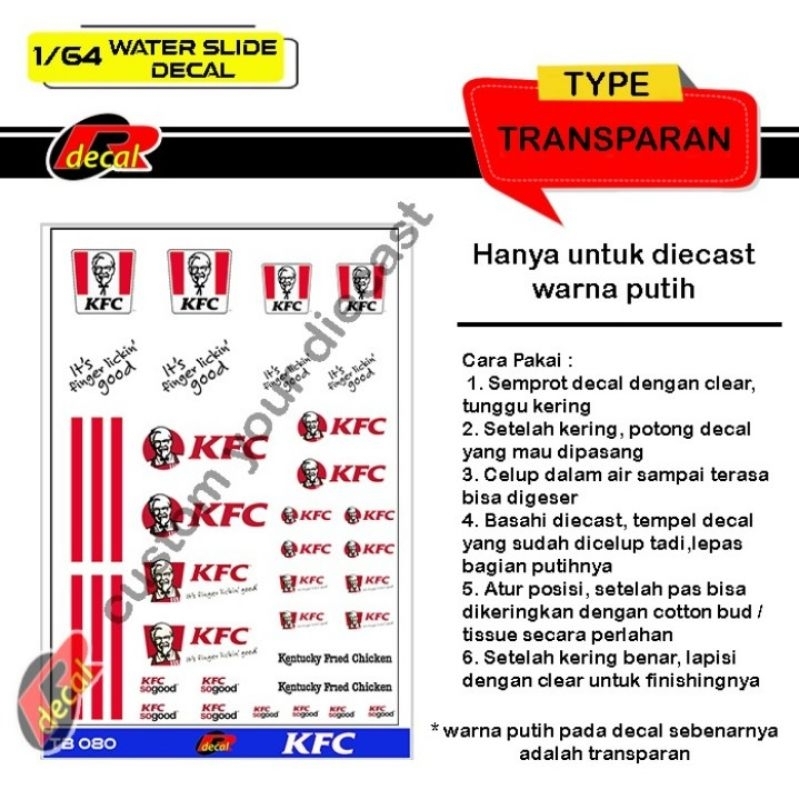 Tb080 Hotwheels Decal Transparent Diecast 1/64 KFC | Shopee Philippines