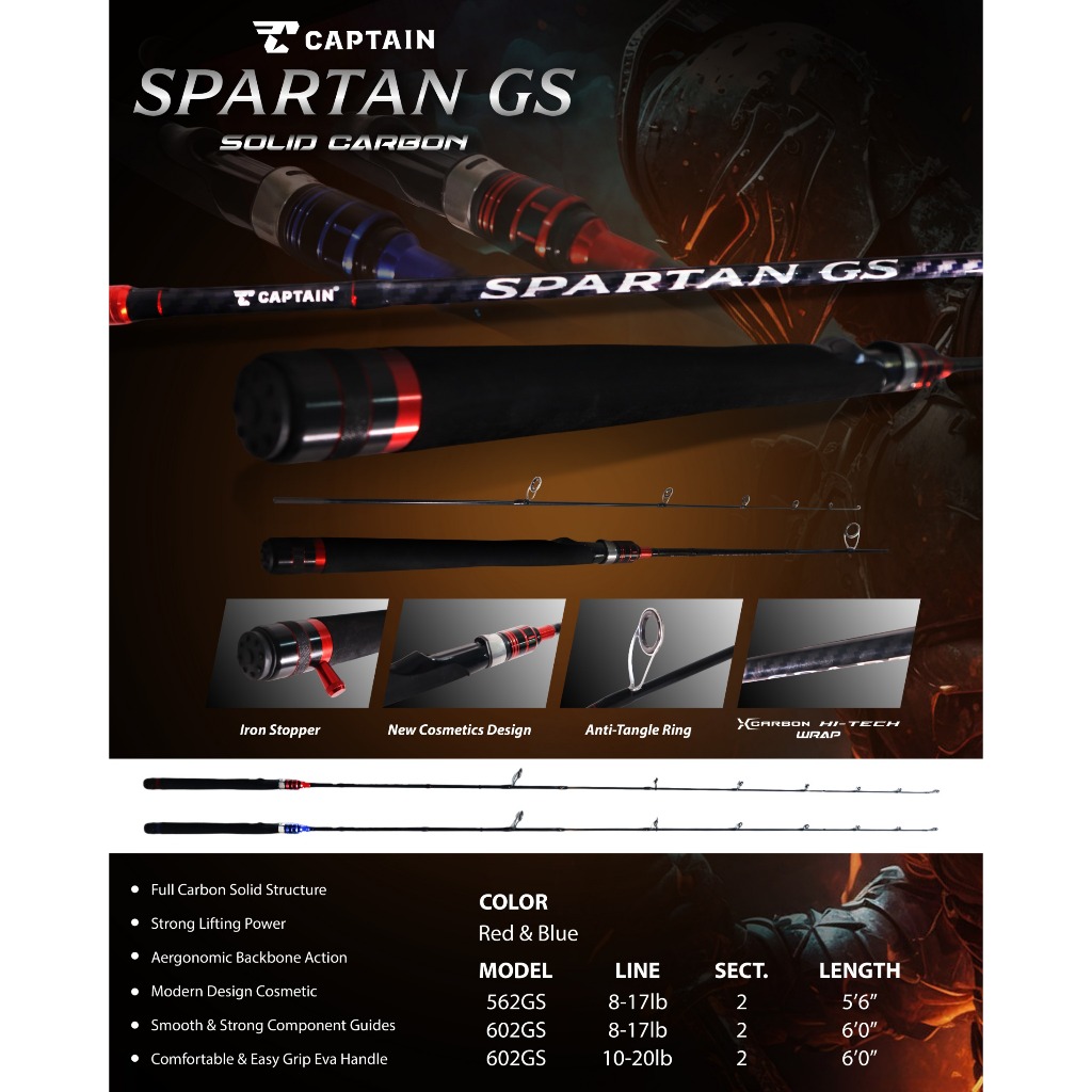 MERAH Captain Rod, SPARTAN GS Rod, Solid Carbon with Stopper, Blue And ...