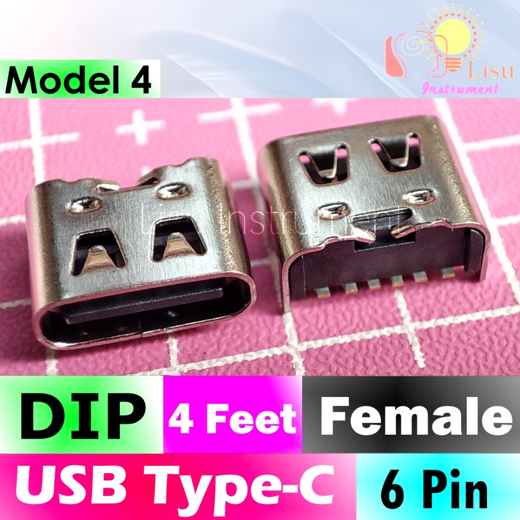 Female 6P 6 Pin USB Type-C DIP USB Connector Socket USB-C Model 4 ...