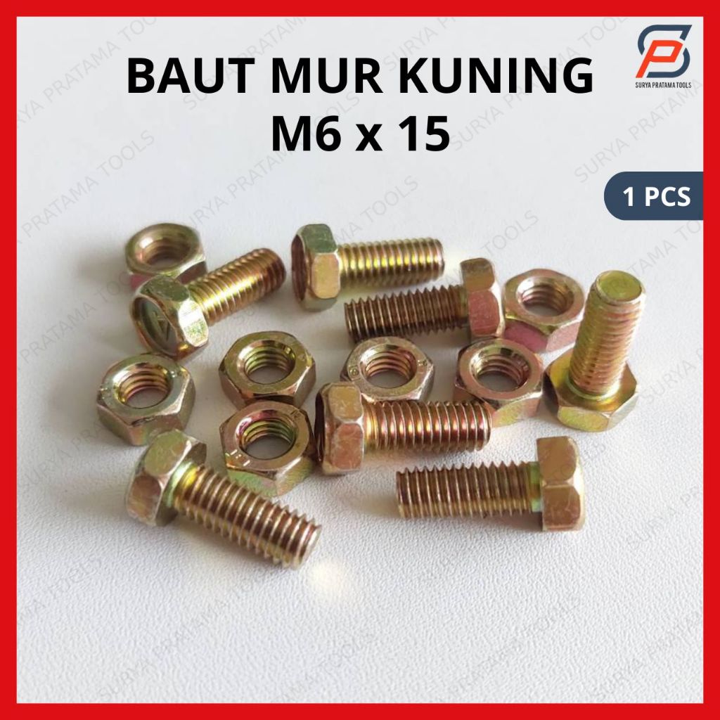 Yellow Hexagon Nut Bolt M6 x 15 mm BMK Hex Bolt 6x15 (10 Keys) | Shopee Philippines