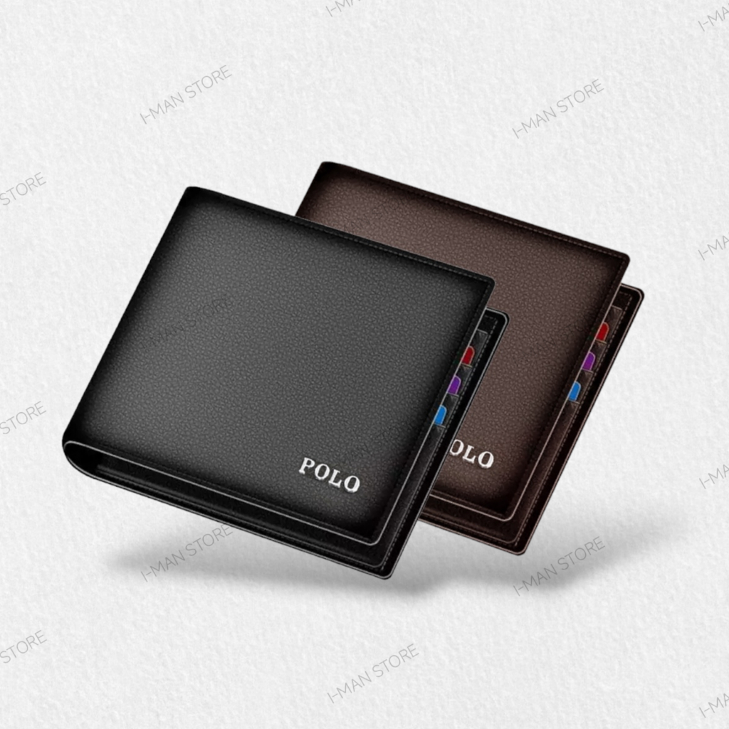 Men's POLO Wallet - Two Fold Bifold, Premium Faux Leather (FREE BOX ...