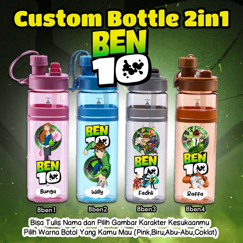 Custom 2 IN 1 DRINKING BOTTLE BEN 10 SUPER HERO CARTOON DESIGN | Shopee ...
