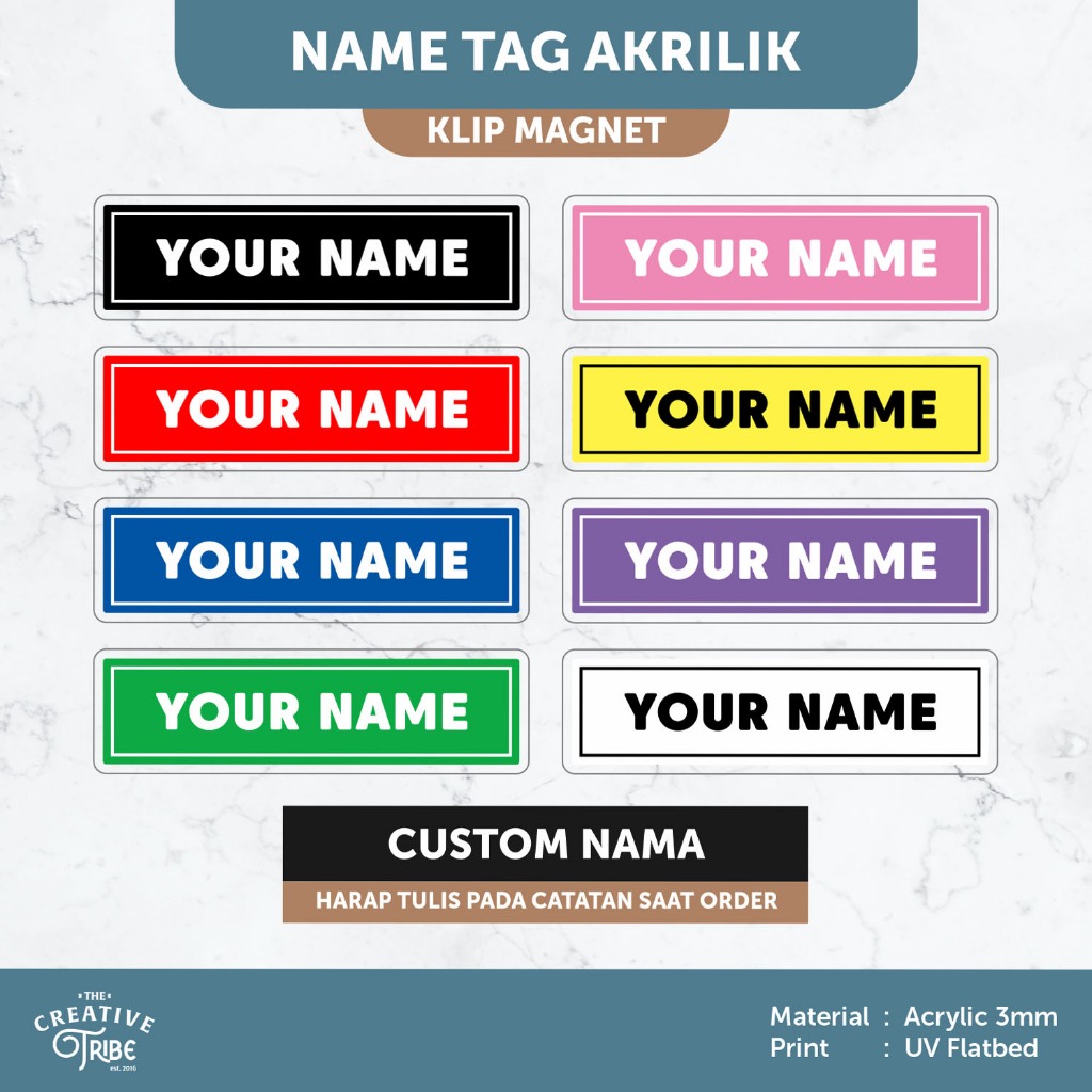 Basic Color Frame - Acrylic Magnet Name Tag - 3mm Magnetic Chest ...