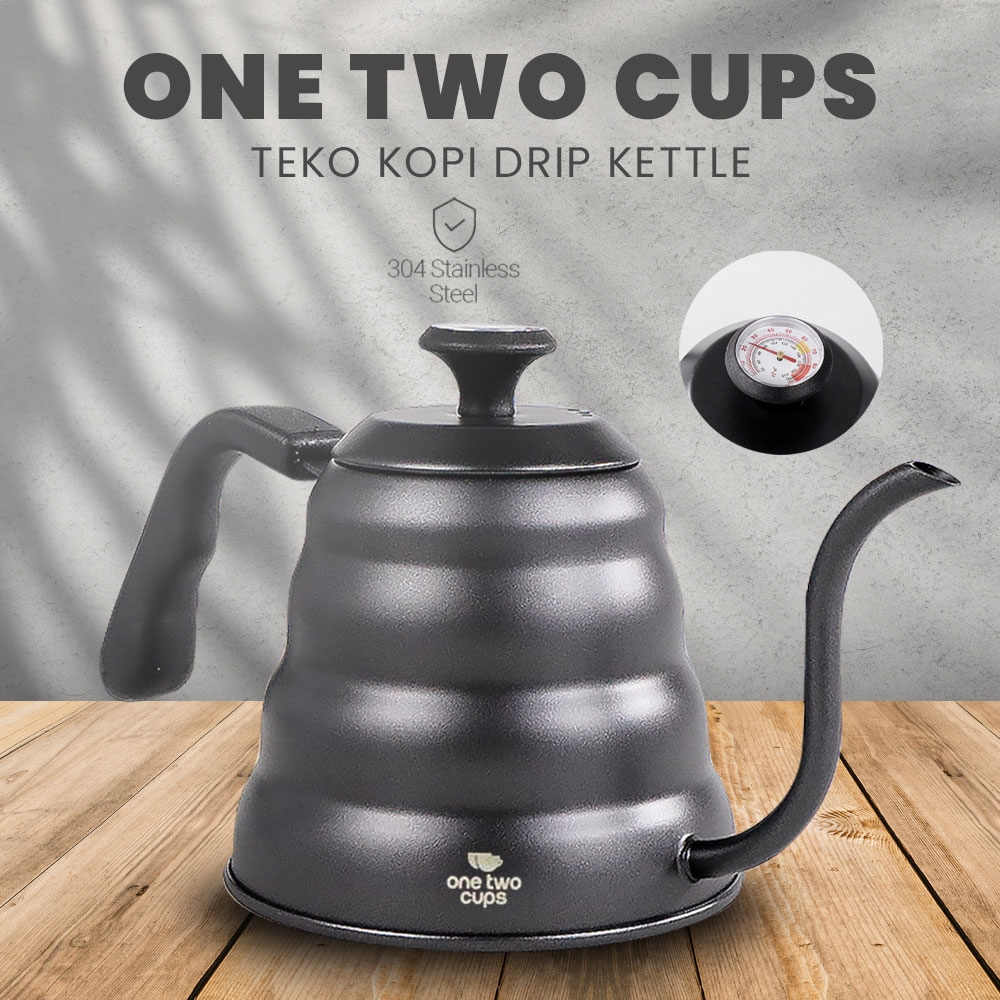 One Two Cups Goose Neck Coffee Pot Pour Over Drip Kettle Thermometer ...
