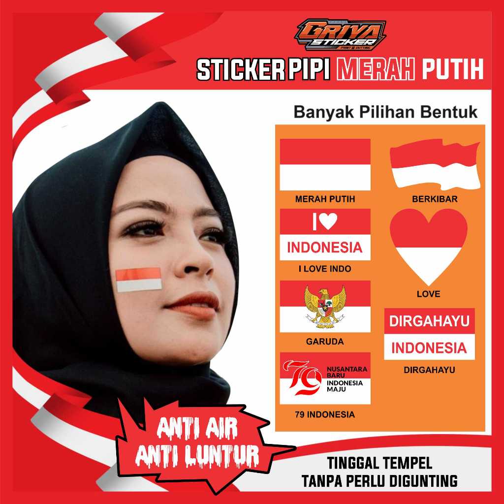 PUTIH MERAH Indonesian Flag Cheek Stickers / Red and White Stickers ...